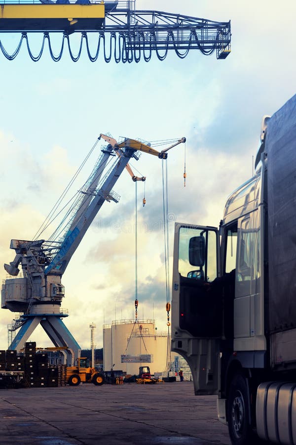 Loading and Unloading at the Port with Cranes in Europe Stock Photo ...