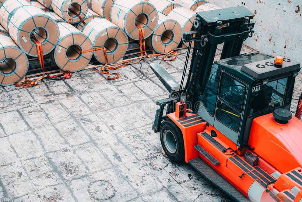 Loading and Unloading Process of Steel Coils in Cargo Port. Carry Steel ...