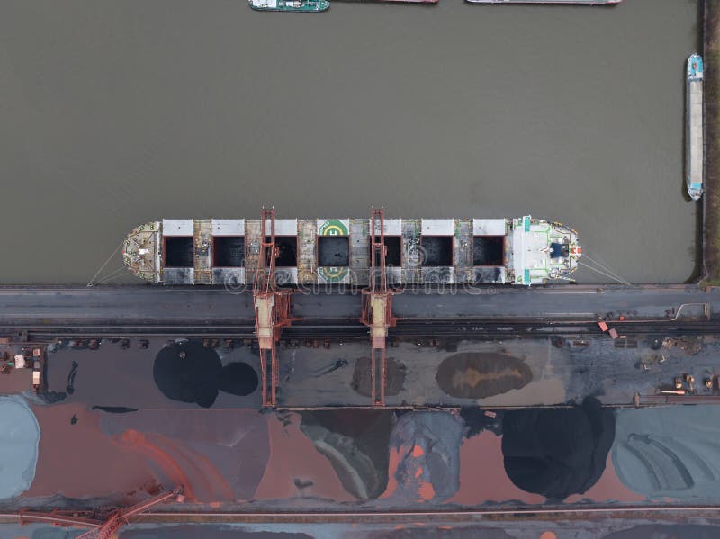 Loading and Unloading of Raw Materials in the Port of Hamburg. Top Down ...