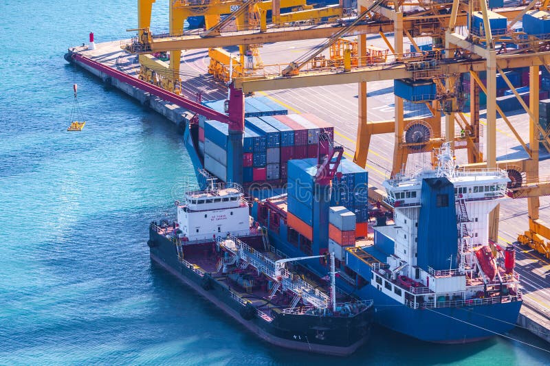 Loading, Unloading on Seagoing Craft Containers Crane in the Container ...