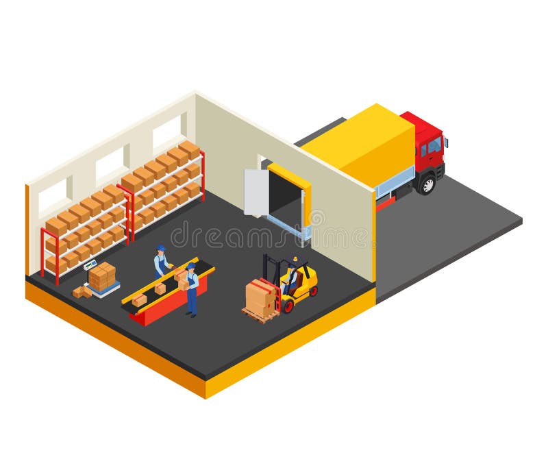 Loading or Unloading a Truck in the Warehouse. Warehouse Equipment ...