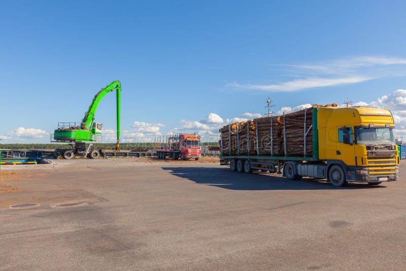 Loading and Unloading of Vessels on Timber Terminal Stock Image - Image ...
