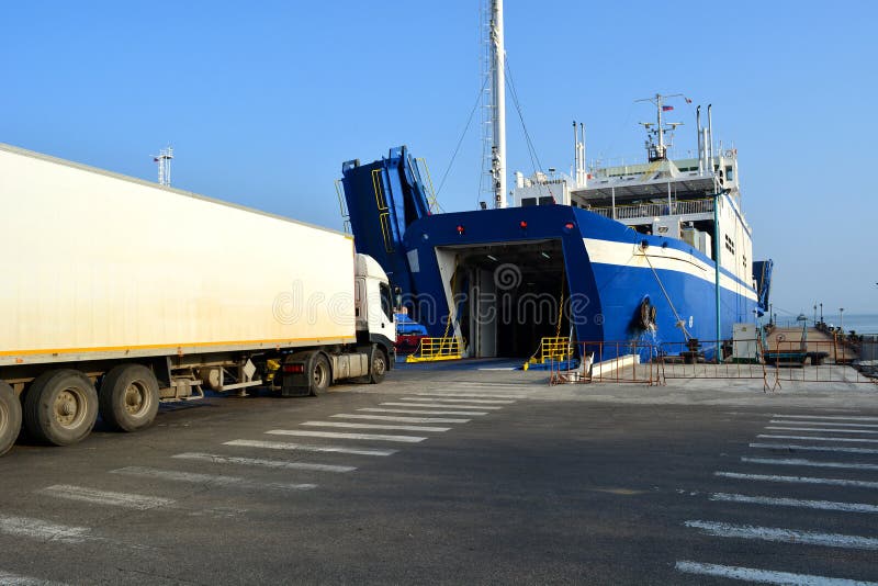 Loading Vehicle Ferry in the Port of Crimea Stock Photo - Image of ...