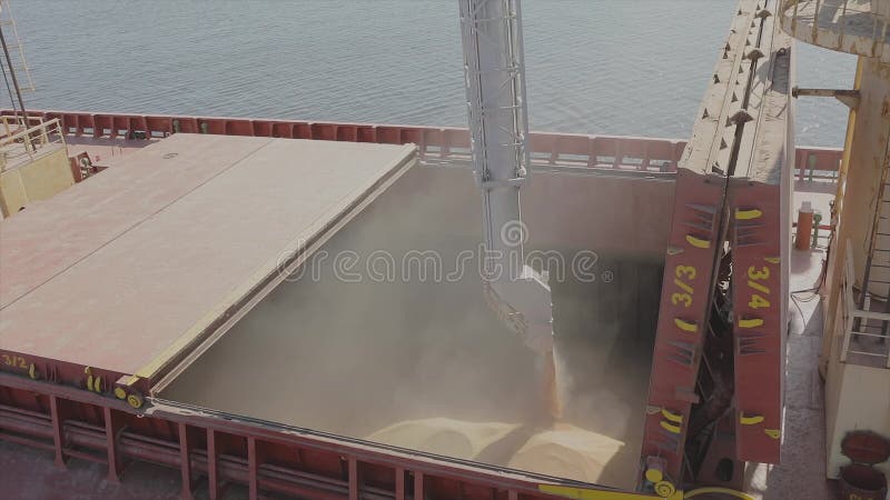 Loading Wheat into a Cargo Ship for Transportation by Sea. the Ship is ...