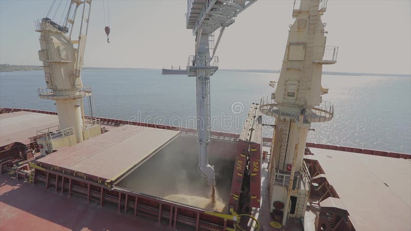 Loading Wheat into a Cargo Ship for Transportation by Sea. the Ship is ...