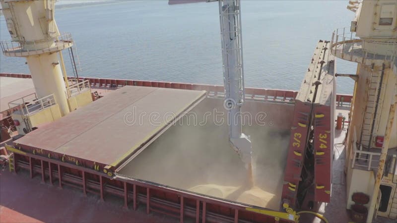 Loading Wheat into a Cargo Ship for Transportation by Sea. the Ship is ...