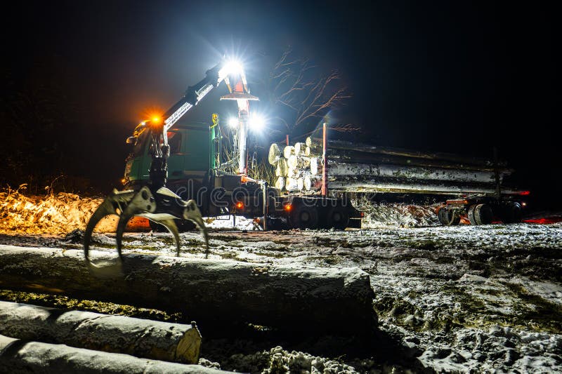 Loading Wood Onto a Truck in the Forest Stock Image - Image of firewood ...