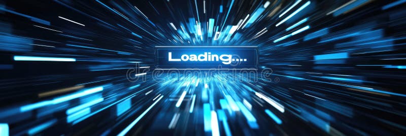 Loading Word on Black Digital Tech Background. Blue Lines on Monitor ...