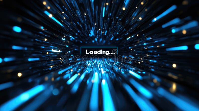 Loading Word on Black Digital Tech Background. Blue Lines on Monitor ...