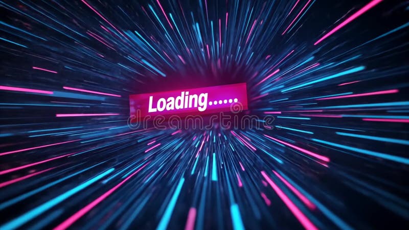 Loading Word on Black Digital Tech Background. Blue Lines on Monitor ...