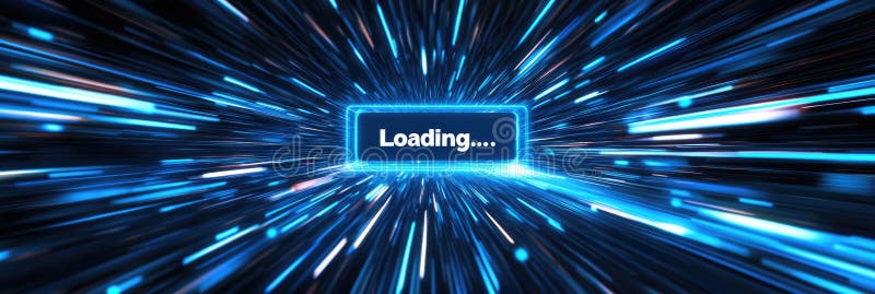 Loading Word on Digital Technology Background. Golden Lines on Monitor ...