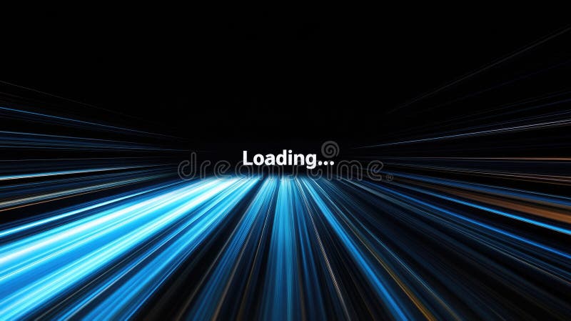 Loading Word on Black Digital Tech Background. Blue Lines on Monitor ...