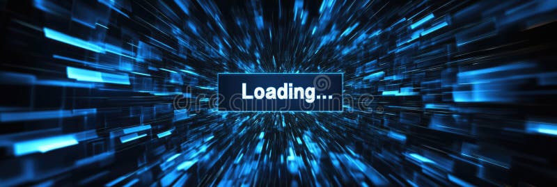 Loading Word on Black Digital Tech Background. Blue Lines on Monitor ...