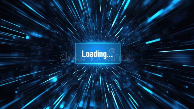 Loading Word on Black Digital Tech Background. Blue Lines on Monitor ...