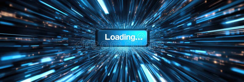 Loading Word on Black Digital Tech Background. Blue Lines on Monitor ...