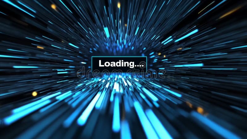 Loading Word on Black Digital Tech Background. Blue Lines on Monitor ...