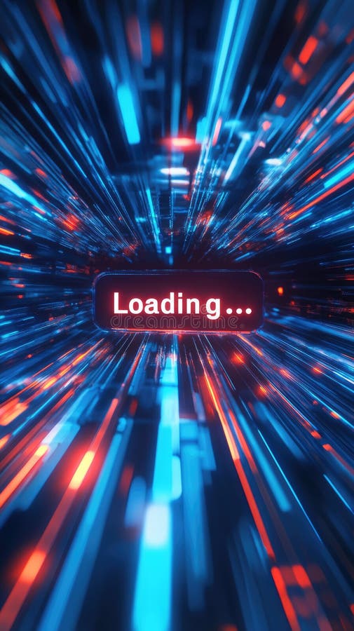 Loading Word on Black Digital Technology Background. Blue and Red Lines ...
