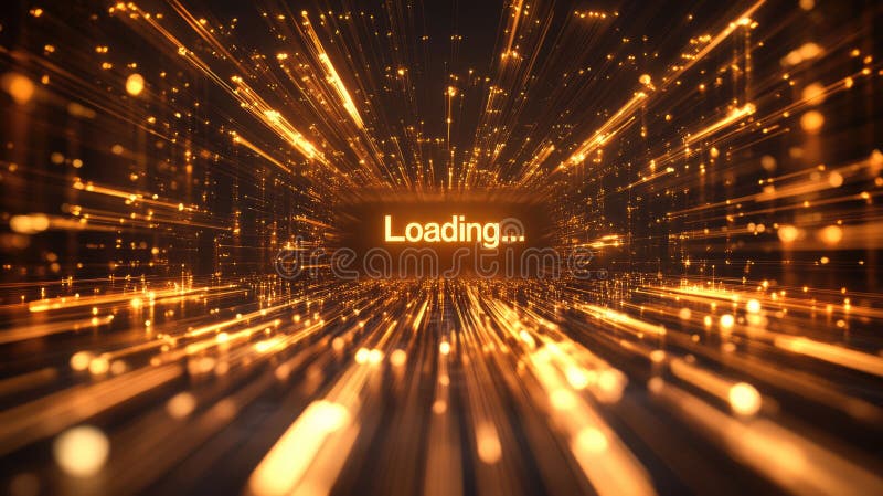 Loading Word on Black Digital Technology Background. Golden Lines on ...