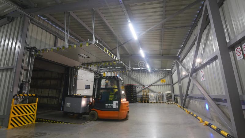 Loading Work Forklift Truck. Electric Forklift Truck. Loading Work ...
