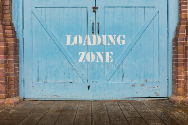Loading Zone Painted on the Blue Wood Door Stock Photo - Image of road ...