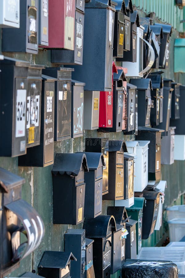 Large Wall with Many Letter Boxes Stock Photo - Image of group, side ...