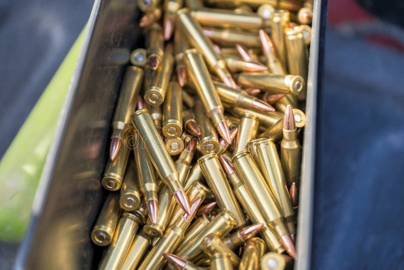 Loads of Long Sharp Bullets Inside Its Case with a Blue Cloth on the ...