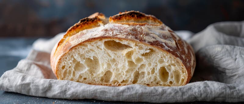 A Loaf of Bread Atop White Paper, upon a Blue-and-white Cloth Stock ...