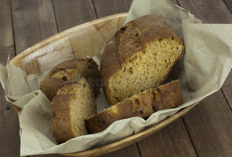 Loaf of bread in a basket stock image. Image of flour - 55243617