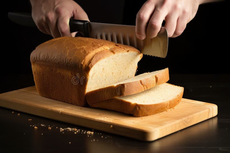 A Loaf of Bread Being Cut into Slices, Ready To Be Served Stock ...