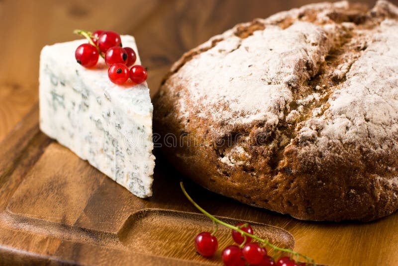 Loaf of Bread and Blue Cheese Stock Image - Image of currant, cheese ...