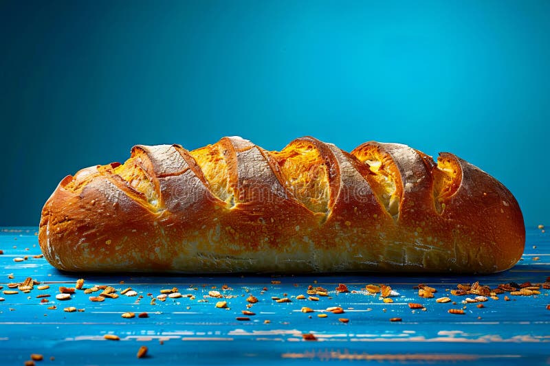 A Loaf of Bread on a Blue Table Stock Photo - Image of loaf, goods ...