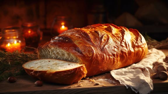 A Loaf of Bread with a Candle on Top, AI Stock Image - Image of ...