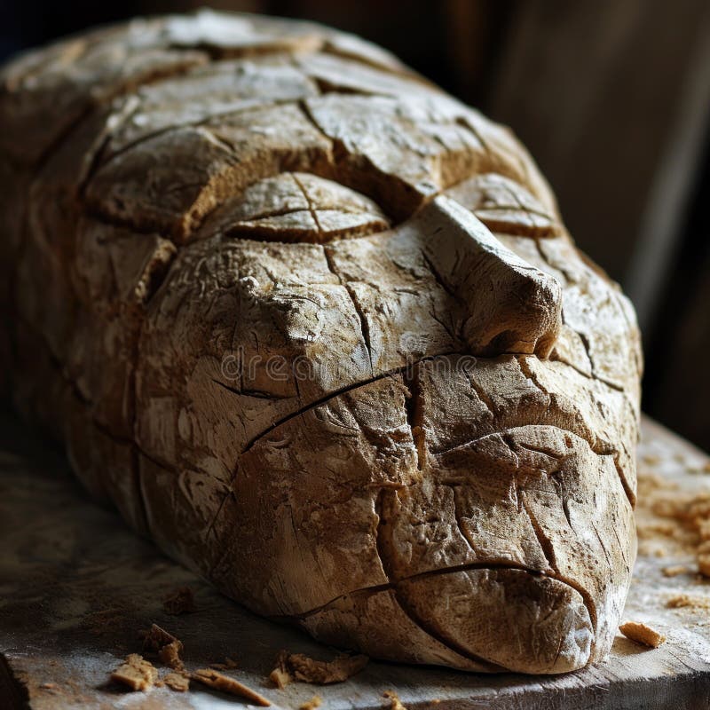 A Loaf of Bread Carved into a Face Stock Illustration - Illustration of ...