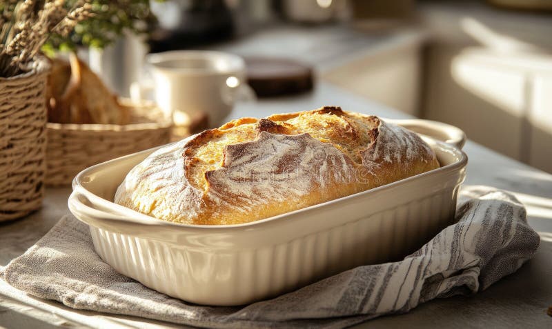 Loaf of Bread in a Ceramic Dish, Farmhouse Feel Stock Photo - Image of ...