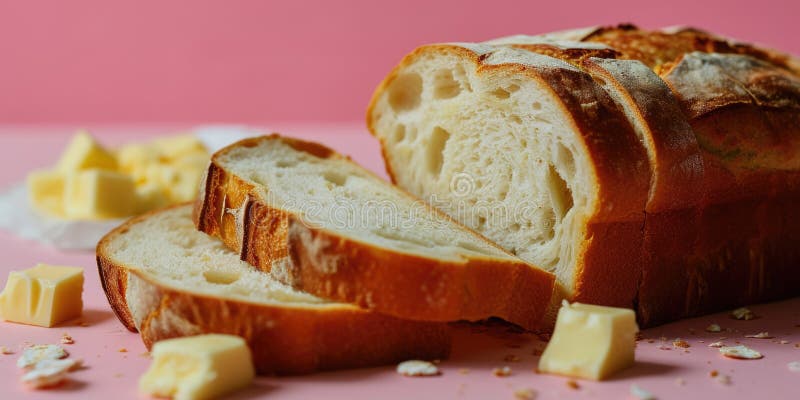 A Loaf of Bread with Cheese on a Pink Surface. Perfect for Food and ...