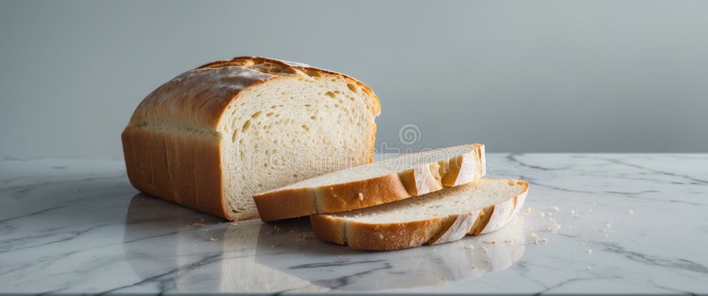 Loaf of Bread is Cut in Half and Placed on a Marble Counter. Stock ...