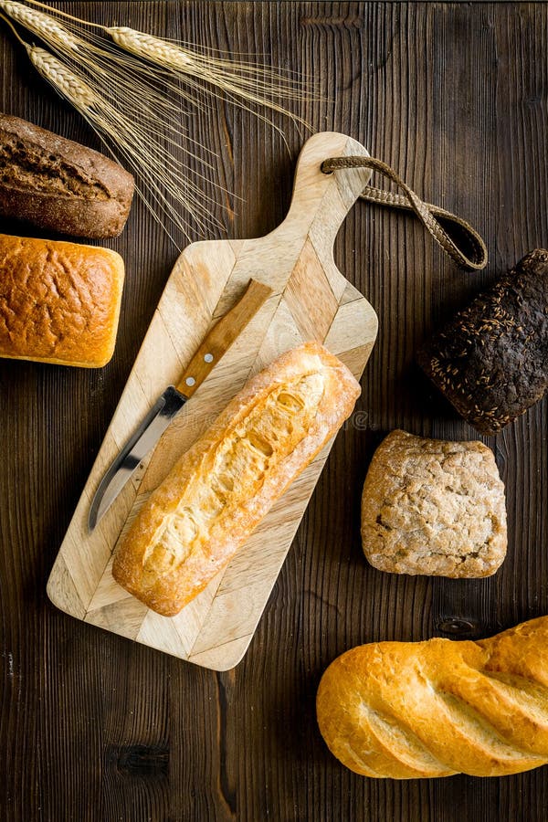Loaf of Bread on Cutting Board Top-down Stock Image - Image of ...