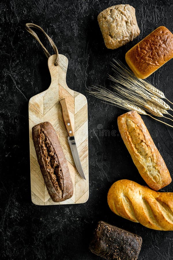 Loaf of Bread on Cutting Board Top-down Stock Photo - Image of board ...