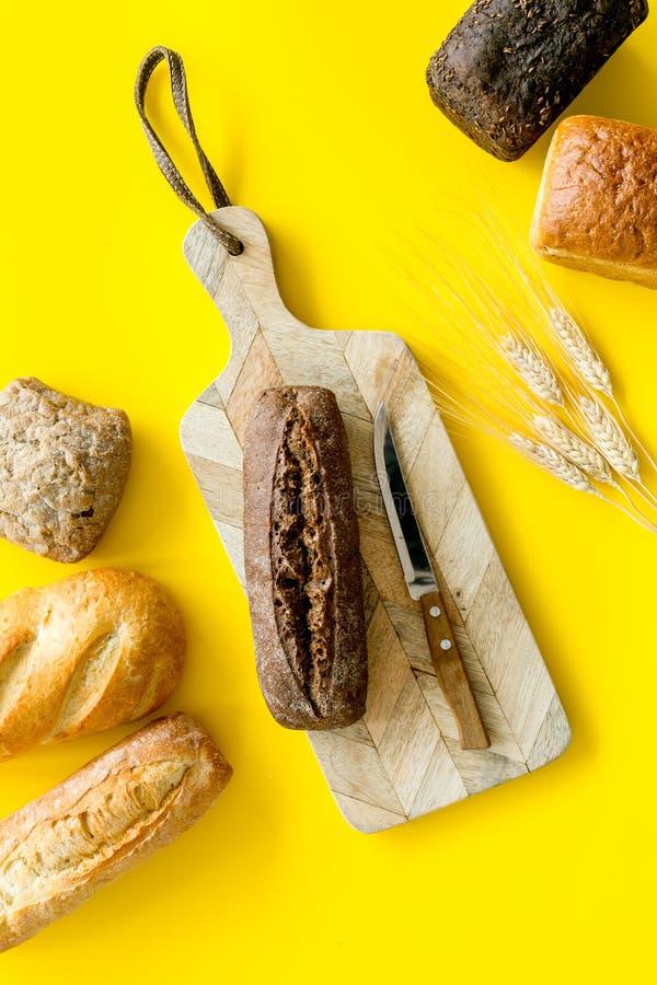 Loaf of Bread on Cutting Board Top-down Stock Photo - Image of food ...