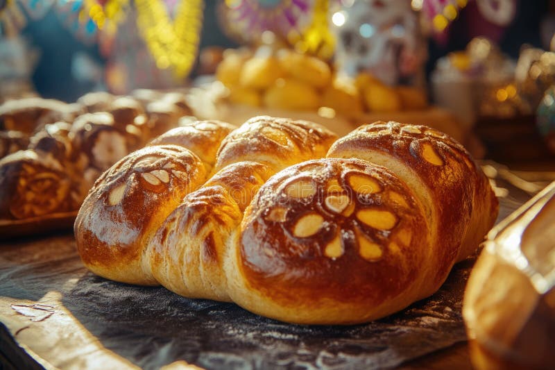A Loaf of Bread with a Flower Design on it Stock Image - Image of food ...