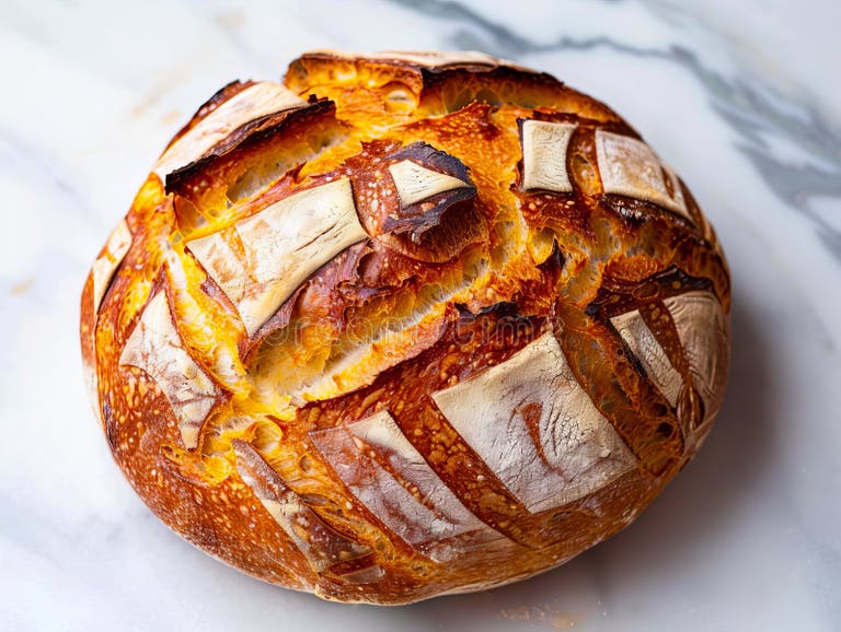A Loaf of Bread on a Marble Table Stock Image - Image of sourdough ...