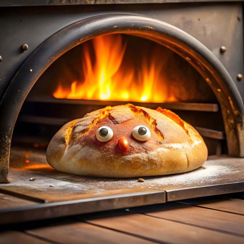A Loaf of Bread Peeking into a Pizza Oven, with a Curious Stock ...