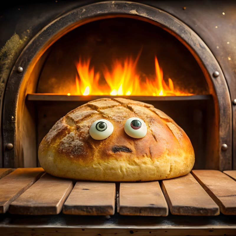 A Loaf of Bread Peeking into a Pizza Oven, with a Curious Stock ...