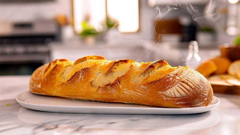 A Loaf of Bread on a Plate with Other Food Stock Photo - Image of ...