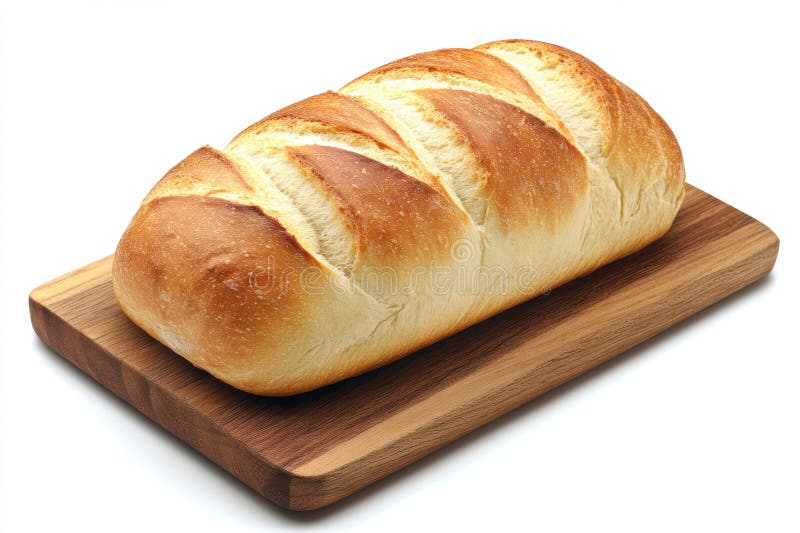 A Loaf of Bread Rests on a Wooden Board Atop a Clean White Surface ...