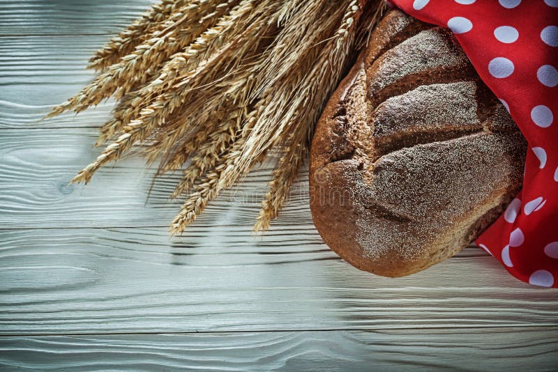 Loaf of Bread Rye Ears Red Polka-dot Tablecloth on White Board Stock ...