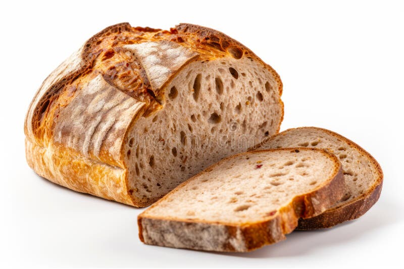 Loaf of Bread Sitting Next To Slice of Bread on White Surface ...