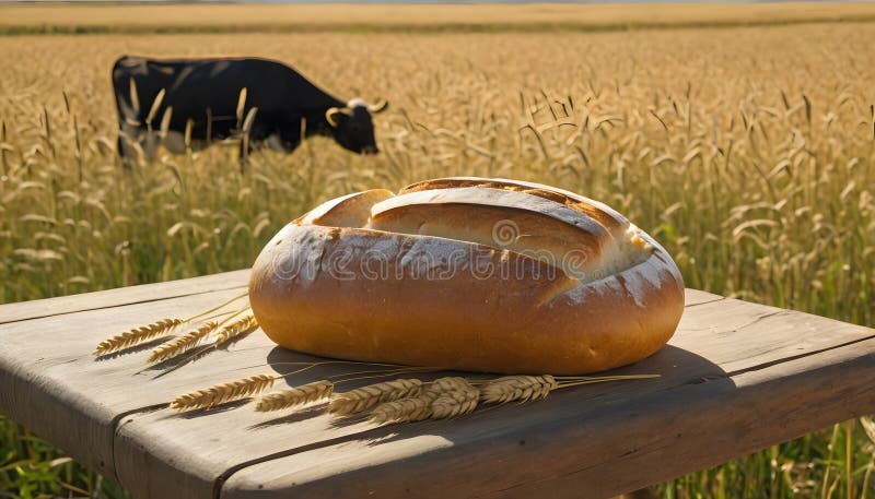 A Loaf of Bread and a Slice of Bread are Sitting on a Wooden Table in ...