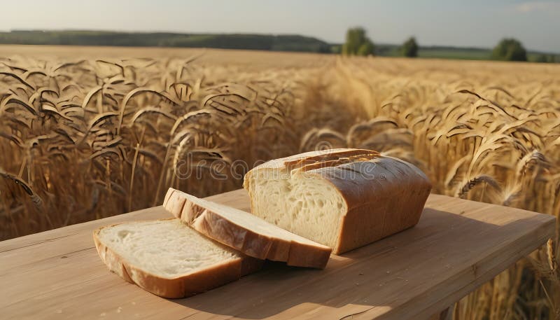 A Loaf of Bread and a Slice of Bread are Sitting on a Wooden Table in ...