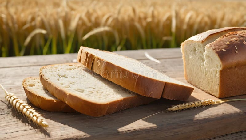 A Loaf of Bread and a Slice of Bread are Sitting on a Wooden Table in ...